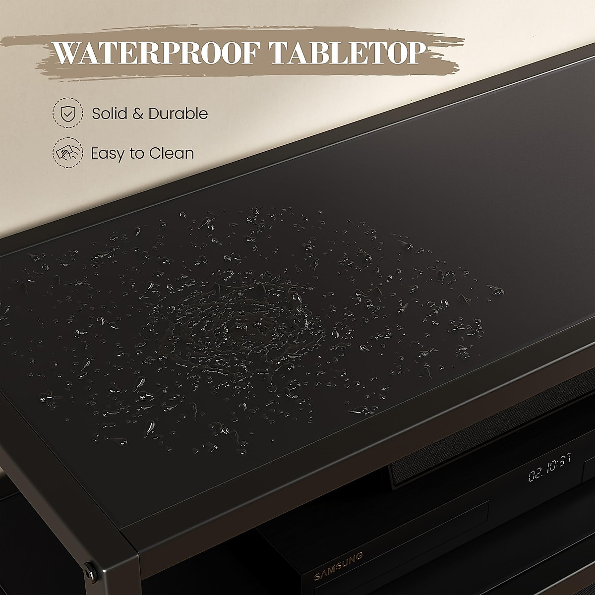 TECHMILLY Modern TV Stand for 55" TV, TV Table with Storage Shelves, Entertainment Center with Metal Frame, TV Console Table for Living Room, Bedroom, Black