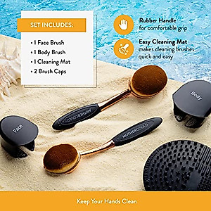 Mothercould Sunscreen Brush Set - Easy to Use Sunblock Applicator for Kids, Babies, Families, Adults, Parents, Child-Safe for Face and Body, Travel Size and Portable with Protective Caps and Cleaning Mat (2 Pack)