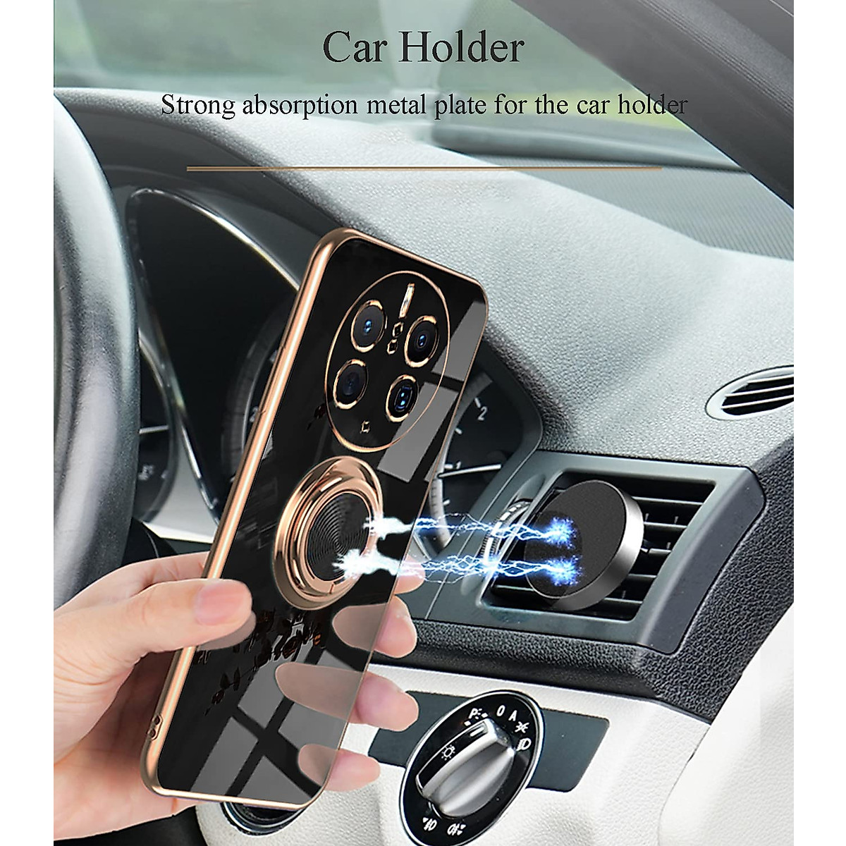 Yarxiawin Compatible with Huawei Mate 50 Pro Case with Ring Holder Pink, Aesthetic Huawei Mate 50 Pro Phone Case Silicone Soft TPU Slim Cover Shockproof Luxury with Kickstand (Black)