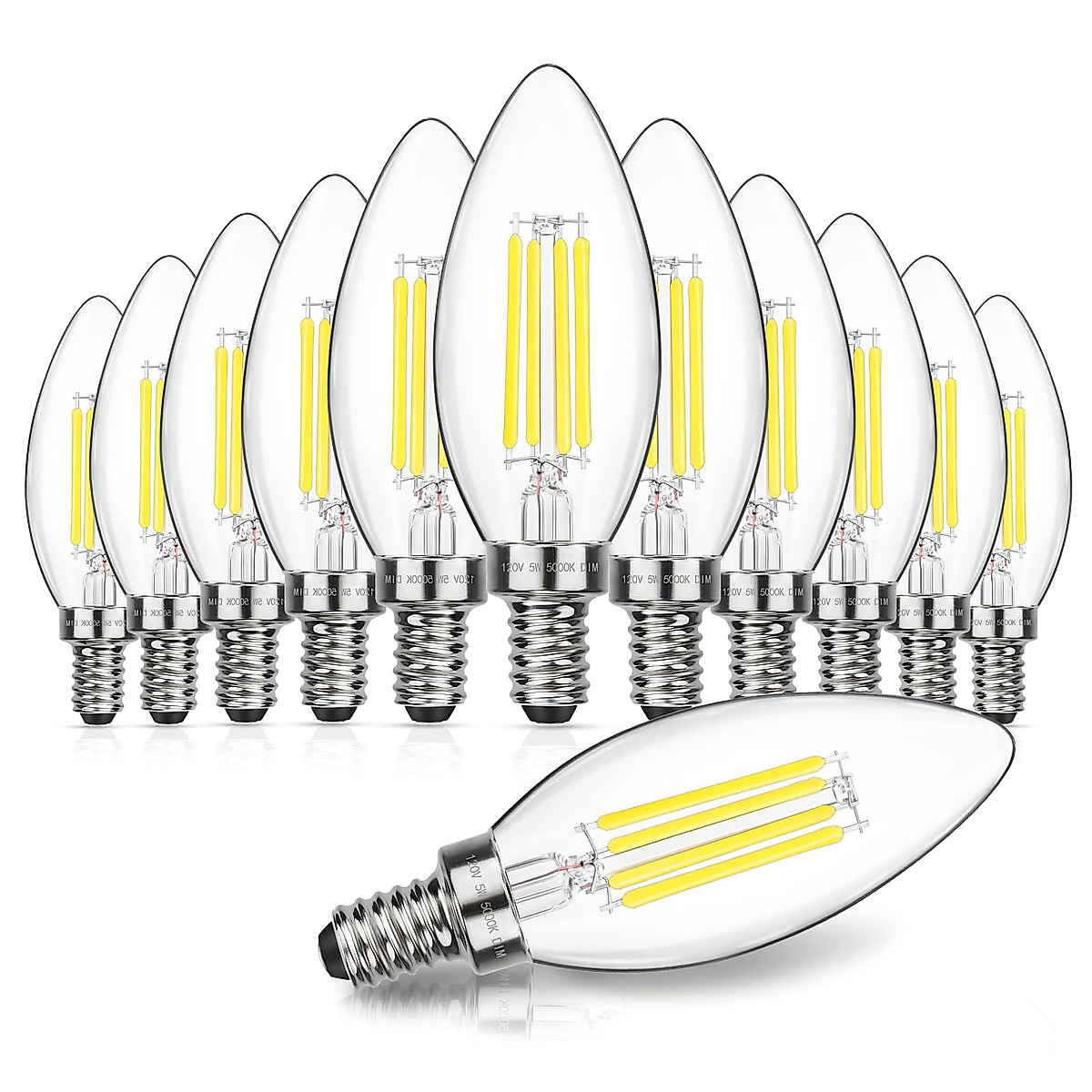 MAXvolador Dimmable E12 LED Candelabra Bulbs 60W Equivalent, Daylight White 5000K, 600LM Chandelier Light Bulb, B11 LED Candle Light Bulbs, 12 Pack