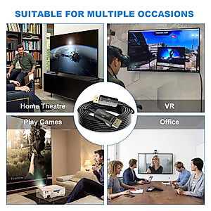 CABLEDECONN Fiber 8K 4K DisplayPort Cable DP 1.4 HBR3 8K@60Hz 4K@144Hz High Speed 32.4Gbps Optical Fiber Slim and Flexible DP to DP Cable 15m 50ft