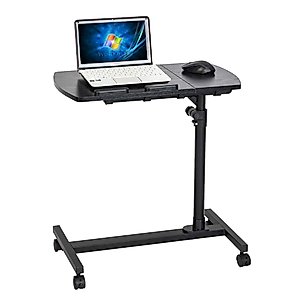 Portable Swivel Laptop Table Desk Adjustable Angle & Height Rolling Stand Tiltable Tabletop Desk Laptop Notebook Sofa/Bed Side Table Hospital Table Stand W/Lockable Casters, Black