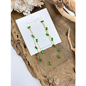 Concept8 colored long drop earrings with 925 silver post made in korea (Emerald)