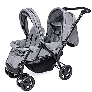 BABY JOY Double Stroller, Foldable Lightweight Twin Stroller with Tandem Seating, Adjustable Backrest/Canopy/Footrest, 5-Point Harness, Storage Basket, Double Stroller Newborn and Toddler (Gray)