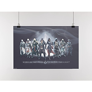 Assassins Creed Wall Art Posters Video Games Wall Decor Work in The Dark to Serve The Light Lineup Valhalla Games Gaming Room Decor Cool Movie Poster Gamer Gift Cool Wall Art Print Poster 18x12