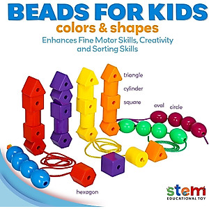 Skoolzy Rainbow Stringing Beads for Toddlers 46 Pcs | String Beads with Strings, Pipe Cleaners and Bag | Montessori Toys Occupational Therapy