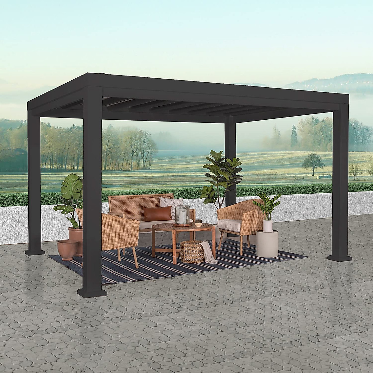 Backyard Discovery Trenton 16' x 12' Modern Galvanized Steel Pergola Kit with Shade Sail Canopy, All-Season Durability, PowerPort, High-Wind Rating for Outdoor Patio, Garden, Deck, Entertaining