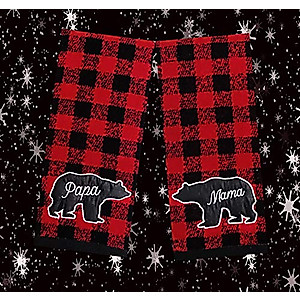 St Nick Holiday Buffalo Plaid Hand Towels Farmhouse Bear Mama Papa Rustic