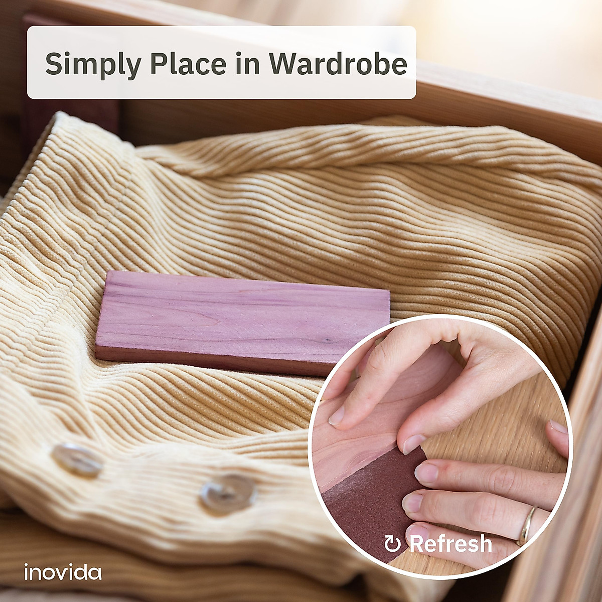 16 American Cedar Wood Blocks – Stop Clothes Damage - Wardrobe Freshener – Premium American Cedarwood Planks for Fresh Scent in Drawers and Closets - Inovida