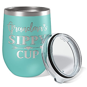 Grandmas Sippy Cup Gift for Women Birthday on Seafoam 12 oz Insulated Wine Tumbler