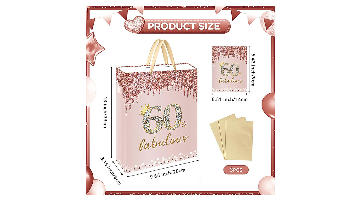 GOLDCROW Rose Gold 60th Birthday Gift Bag for Women - Stylish & Reusable
