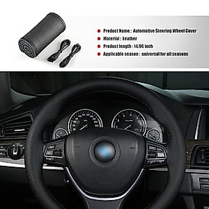 QODOLSI 1 PC Car Steering Wheel Protector Cover, 14.96" Hand-Stitched Leather Sweat-Absorbent Steering Wheel Cover Tie with Air Hole, Motors Comfort Touch Accessory, for Cars, SUVs (Black)