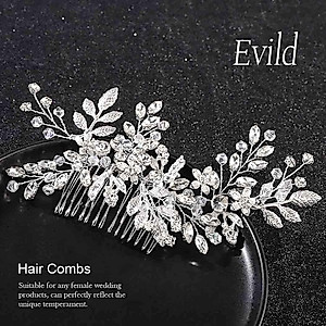 Evild Rhinestone Wedding Hair Comb Leaf Bead Headpieces Clip Crystal Bridal Headdress Flower Accessories for Brides and Bridesmaids (Silver)