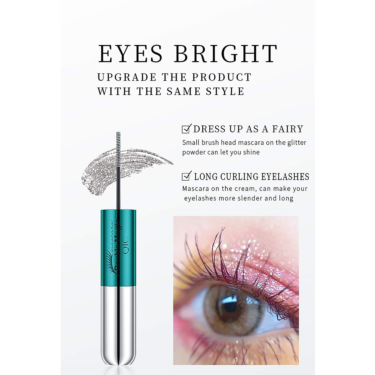 MiDenso 4D Lash Mascara Silk Fiber Eyelash Mascara Waterproof Thicker Longer Voluminous Eyelashes Makeup Long Lasting Glitter Eyelash Double Head 2 Effect and Natural