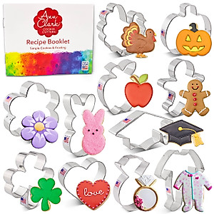 Every Occasion Cookie Cutters 11-Pc. Set Made in USA by Ann Clark, Turkey, Pumpkin, Apple, Easter Bunny, Heart, and more