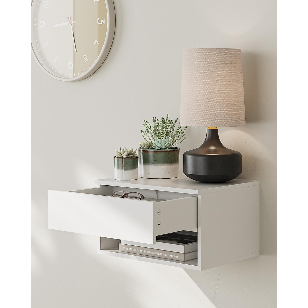 Aobafuir Floating Nightstand, Small Modern Floating Nightstand with Drawer, Floating Shelves for Bedroom, Bathroom (White)