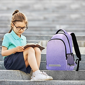 Ombre Purple Glitter Laptop Backpack Backpack Bookbag Travel Bag Casual Daypack With Chest Strap for Boys Girls