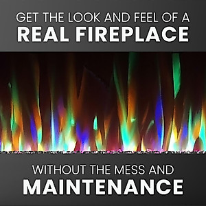 Cambridge 60" Recessed Wall Mounted Electric Fireplace with Realistic Multi-Color Flame & Crystal Rock Display, White Panel Wall Fireplace with Remote Control & Adjustable Heat, Modern Home Heating