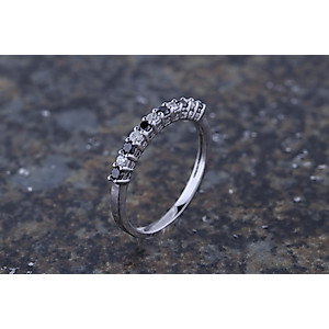 Dazzlingrock Collection Alternate Round Black Diamond & White Diamond Stackable Wedding Band for Women in 10K White Gold Size 7