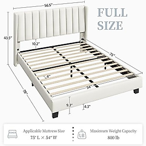 Yaheetech Full Bed Frame Upholstered Platform Bed with Fabric Headboard, Wing Edge Design/Non-Slip and Noise-Free/Wooden Slats Support/No Box Spring Needed/Easy Assembly, Beige Full Bed
