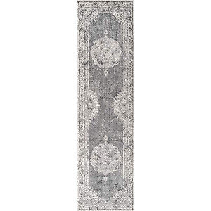 JONATHAN Y MDP403E-28 Rosalia Cottage Medallion Indoor Area-Rug Vintage Bohemian Easy-Cleaning Bedroom Kitchen Living Room Non Shedding, 2 ft x 8 ft, Gray/Dark Gray