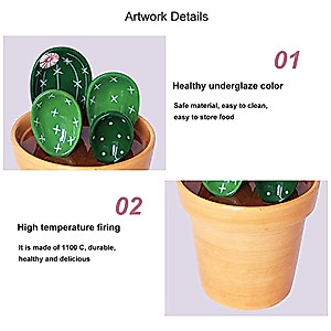 5 Pieces Measuring Spoons Set/Ceramics Spoons and Measuring Base Cup/for Dry and Liquid Ingredient, Cute Cactus Shape (Solid color base)