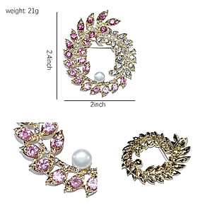 Rhinestone Crystal Round Flower Leaf Vine Brooch Pin for Women Girls Party Fully-Jewelled Fashion Freshwater Pearl Lapel Pin Accessories