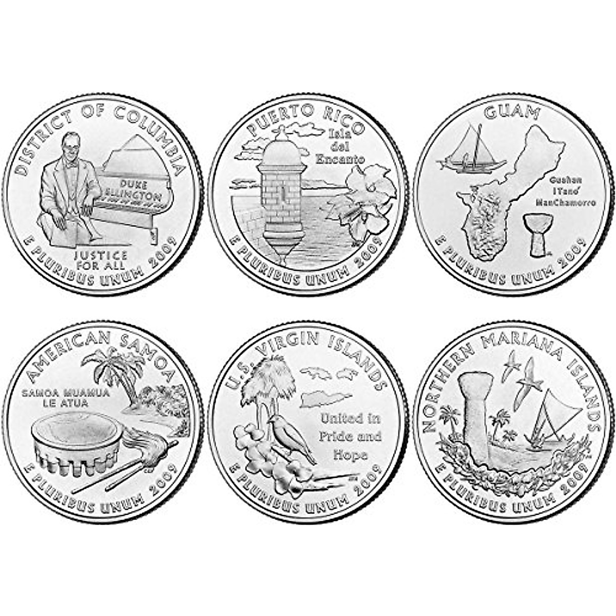2009 P BU D.C. and Territory Quarters - 6 Coin Set Uncirculated