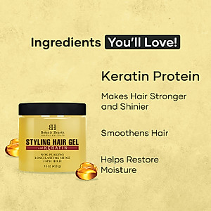 Botanic Hearth Hair Gel - with Keratin Protein - Styling Gel for Curly, Frizzy, Straight, Wavy & Fine Hair - Flake Free, Strong Hold and Shine - For All Hair Types - Men & Women - 16 oz