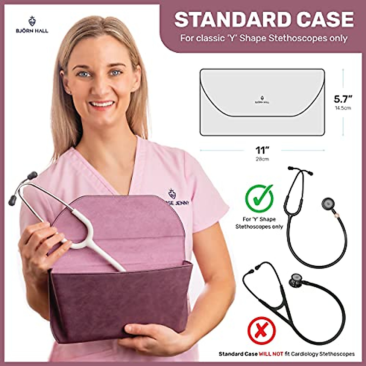 BJÖRN HALL Stethoscope Case for Nurses | Littman Classic III MDF | Nursing Personalized Leather Carry Travel Accessories | Nurse Women Men Bag | Fits Essentials Badge Reel Pen Charms | Crushed Violet