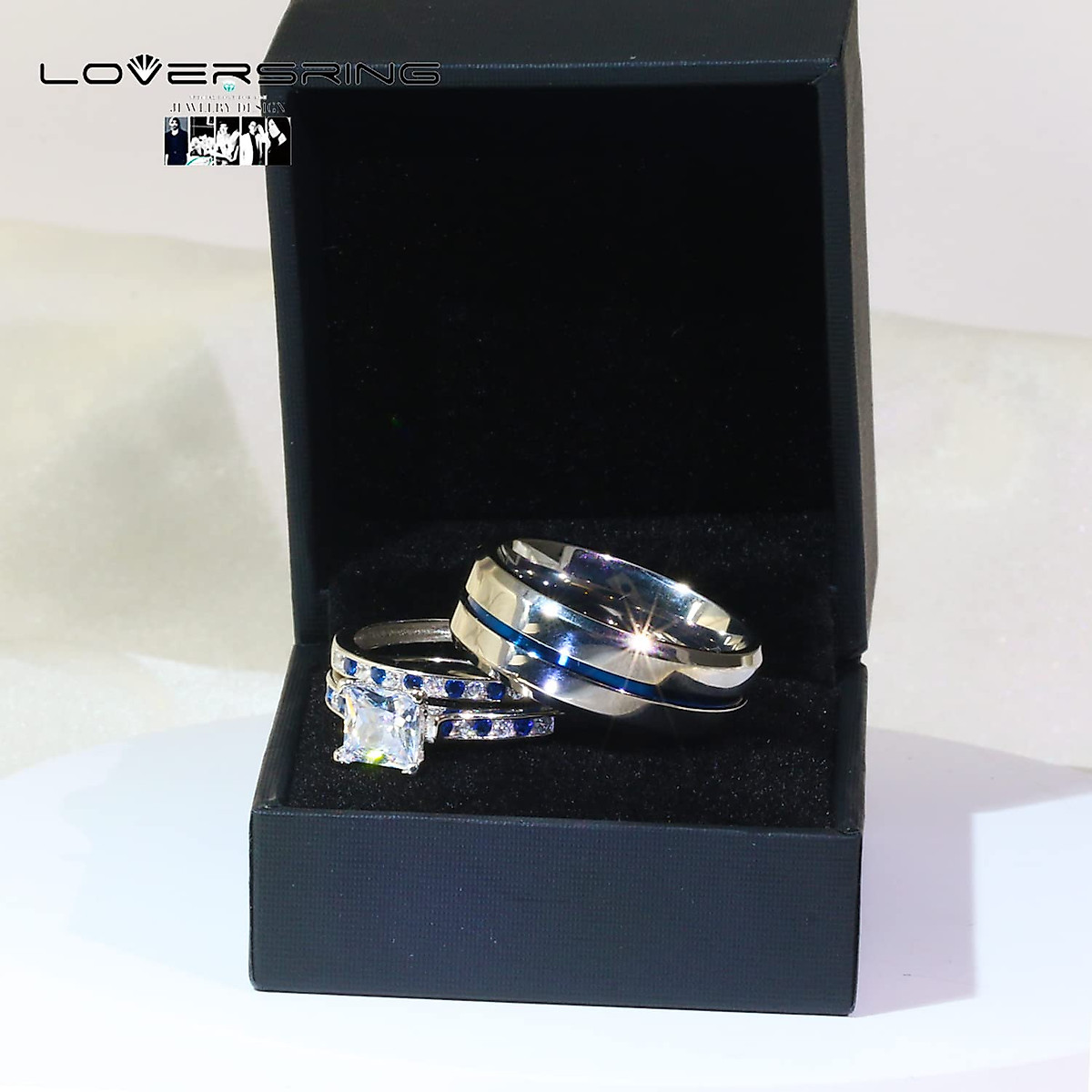 Wedding Ring Sets His And Hers Promise Ring Adjustable size Wedding Ring Sets His And Hers Couples Women 925 Sterling Silver Round Cz Man Tungsten Carbide Wedding Bands