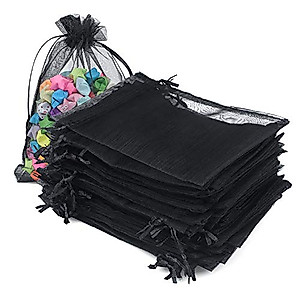 G2PLUS 4''X6 Organza Bags,100PCS 10X15CM Drawstring Organza Jewelry Favor Pouches Wedding Party Festival Gift Bags Candy Bags (Black)
