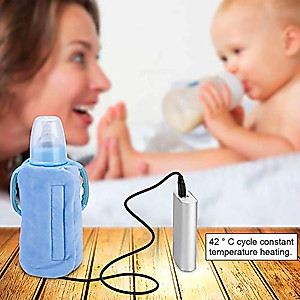 Portable Milk Warmer, Milk Heater USB Portable Travel Mug Milk Warmer Heater Bottle Heater Feeding Bottle Infant Storage Bag(Blue)