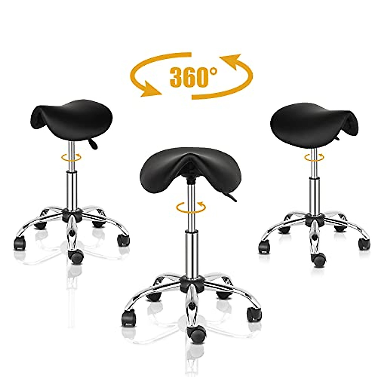 OmySalon Saddle Stool Rolling Chair, Ergonomic Saddle Chair with Swivel Wheels, Adjustable Hydraulic Stylist Cutting Stool for Tattoo Facial Massage Salon Medical Spa, Black