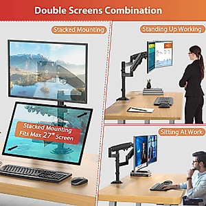 ErGear Dual Monitor Mount Arm 13-32 Inch, Adjustable Gas Spring Monitor Desk Mount Stand, VESA Mount 75/100mm with C Clamp, Grommet Mounting for Most Flat Curved Monitors, Hold up to 26.5lbs