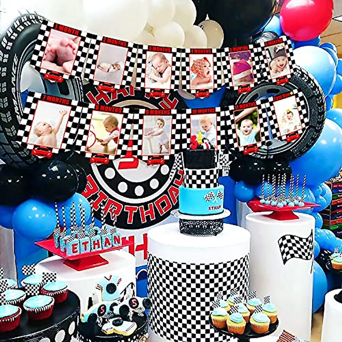 JeVenis Racing Car First Birthday Banner Fast One Birthday Party Decoration Supplies Fast One Birthday Decoration Racing Car Photo Banner