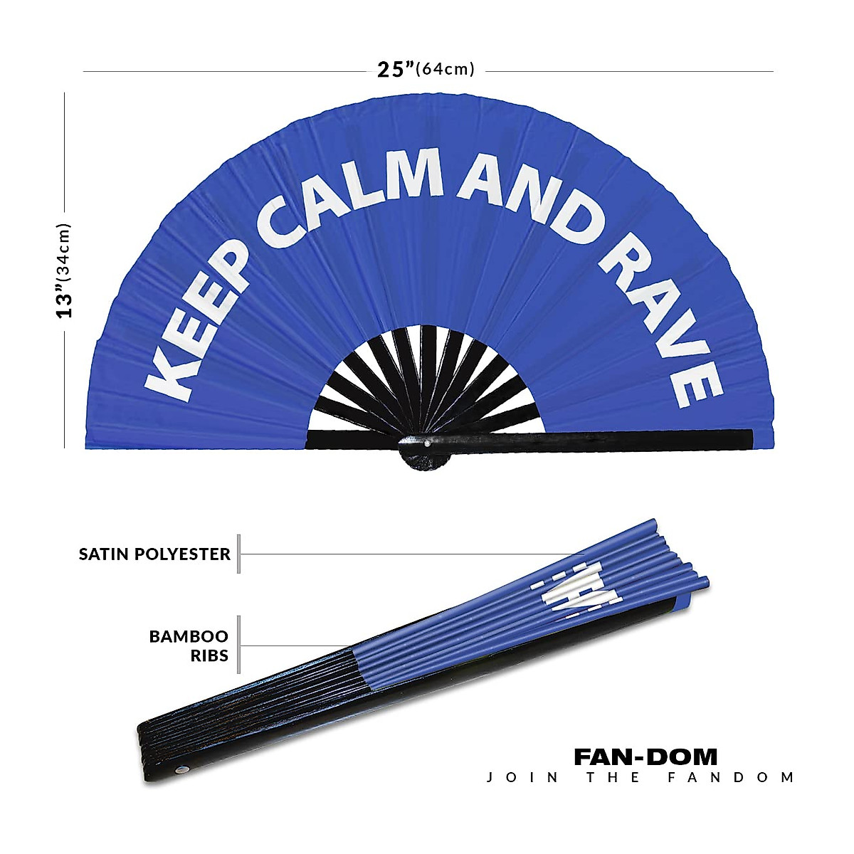 Keep Calm and Rave hand fan foldable bamboo circuit hand fan funny gag slang words expressions statement gifts Festival accessories Rave handheld Circuit event fan Clack fans (Blue)