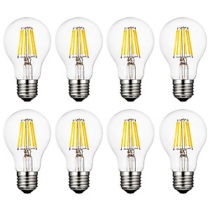 A19 LED Bulbs 60W Equivalent Dimmable, 4000K Daylight Edison Bulbs, 6W Vintage Led Filament Light Bulbs E26 Medium Base Clear Glass Decorative Light for Home, Office, Cafe, 8 Pack