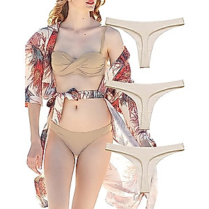 Womens Cotton Thongs Underwear Breathable No Show Cheeky Panties Tangas Sexy for Everyday Workout 3 Pack Set (Nude, Small)