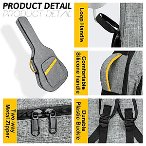 LETSROCK 40 41 Inch Acoustic Guitar Case, Guitar Case with 0.5 Inch Thick Padding&Neck Strap Fit Acoustic Classical Guitars Waterproof Guitar Gig Bag Gray