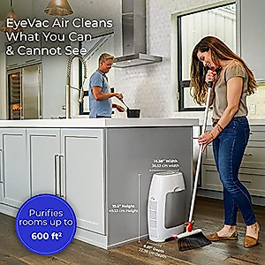 EyeVac Air 2-in-1 HEPA Air Purifier & Touchless Vacuum Automatic Dustpan - Ultra Fast & Powerful - Covers 600 Sq ft - Corded Canister Vacuum, Bagless, Automatic Sensors, 1000 Watt (Air White/Silver)