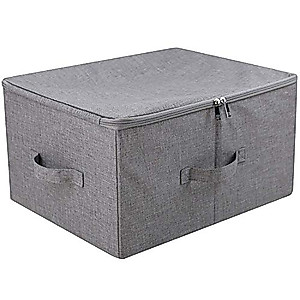 iwill CREATE PRO Folding Storage Box with Zip Lid and Handles, Storage Basket With Linen Fabric, Closet Shelf Drawers,Dark Gray, 2 pcs