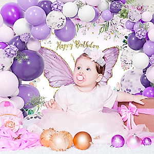 Purple Happy Birthday Party Decorations Butterfly Set for Women Girls Men Boys, Backdrop, Banner, Purple Balloon, Tablecloth for 2th 8th 13th 16th 18th 21th 25th 30th 40th 50th 60th 70t Party Supplies