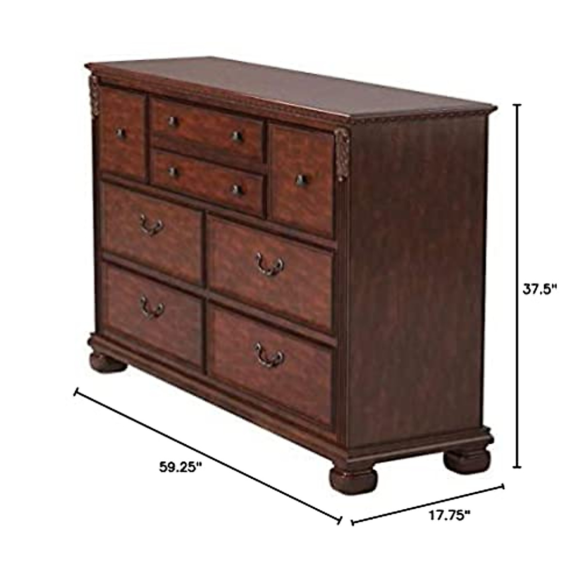 Signature Design by Ashley Leahlyn Traditional Ornate 7 Drawer Dresser, Warm Brown