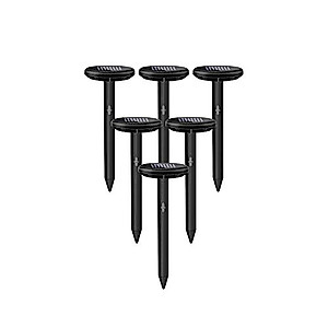 Gold Label Premium Waterproof Ultrasonic Solar Animal Repellent | Long Lasting Humane Solar Pest Control Spikes for Groundhog, Gopher, Vole, Mole, Snake, Chipmunk, Raccoon, Squirrel, Mice | 6 Pack