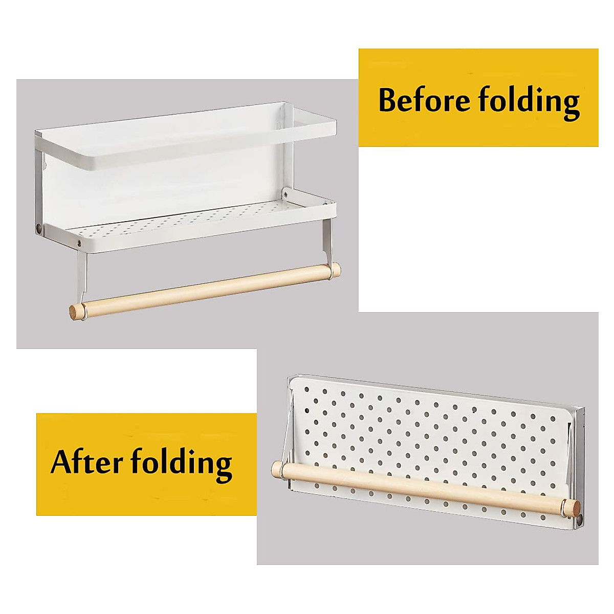 Mukkuri Fridge Spice Rack & Magnetic Paper Towel Holder Refrigerator Spice Organizer Magnet Shelf,White