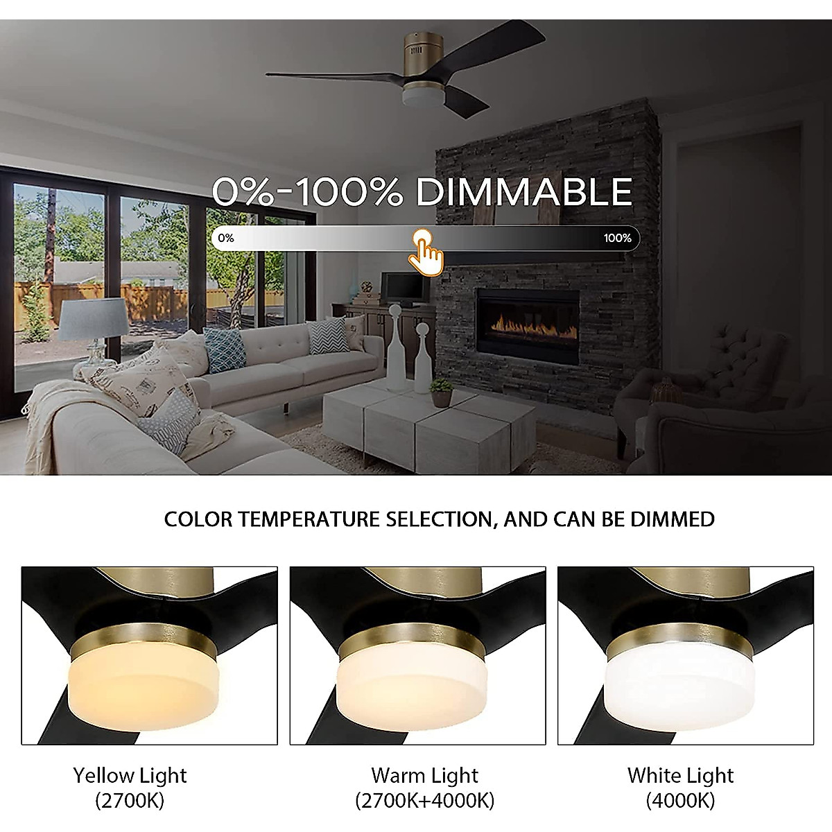SMAAIR 52 Inch Smart Ceiling Fan with Lights and 10-speed DC Motor, Works with Remote Control/Alexa/Google Home/Siri, Dimmable LED Light (52 Inch, Black/Gold)