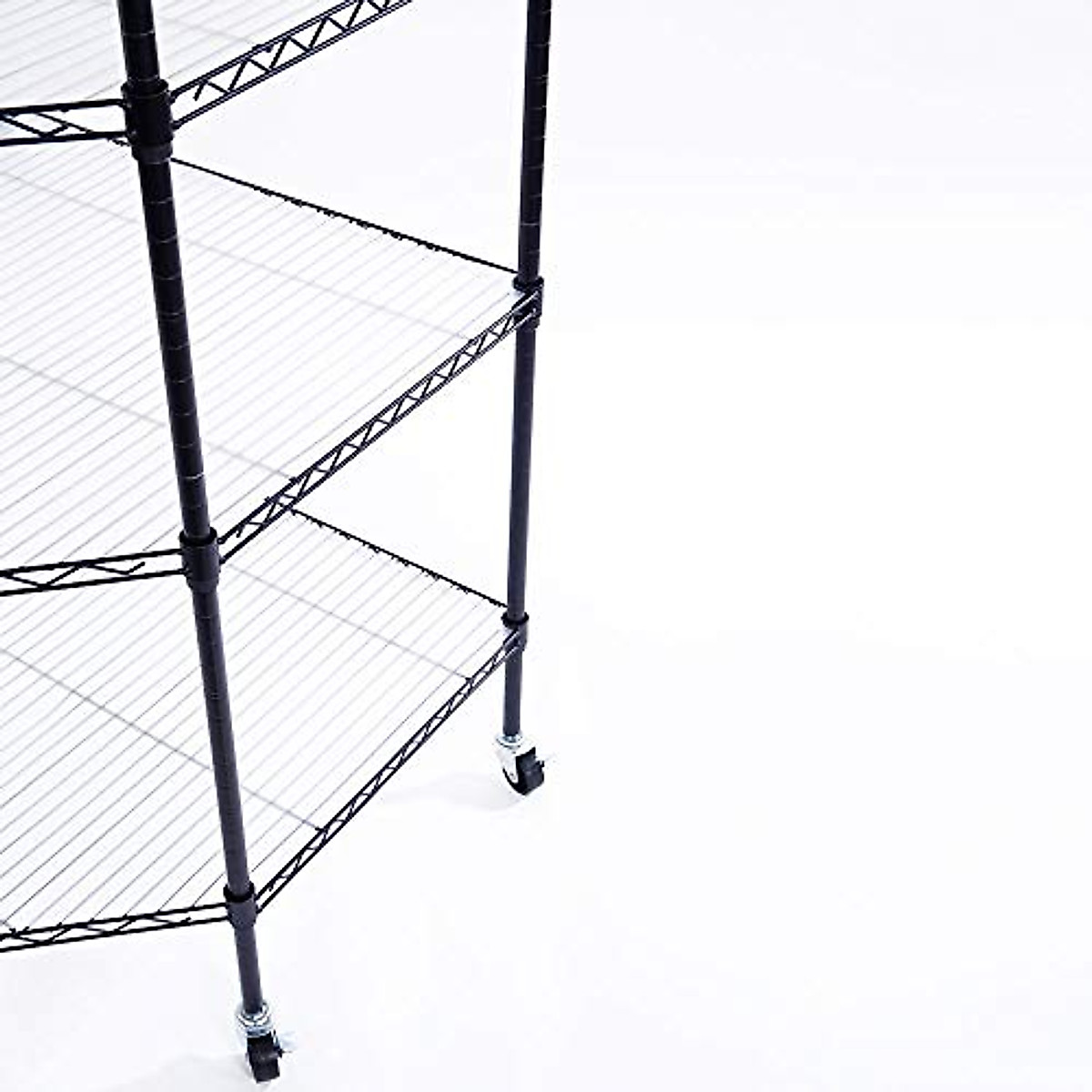 lapday 6 Tiers Corner Shelf, Adjustable Metal Free Standing Wire Shelving Unit Corner Storage Rack with Wheels for Living Room, Bathroom, Kitchen, 27" L x 27" W x 71" H (Black)