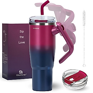 SKETORA 32 oz Tumbler with Rotatable Handle & 3 in 1 Sliding Lid - Stainless Steel Travel Coffee Mug for Hot & Cold Drinks (Twilight Ombre)