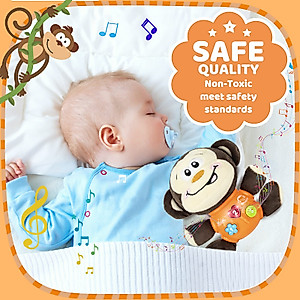 Vanmor Plush Monkey Baby Toys, Newborn Baby Musical Toys for Baby 0 to 36 Months, Stuffed Animal Light Up Baby Toys for 0 3 6 9 12 Months Infants Babies Boys Girls Toddlers Gifts